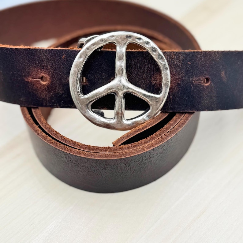 Silver Peace Sign Belt Buckle: Boho Leather Belt Hardware (fits 40mm ...