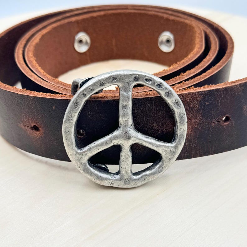 1 Dark Silver Peace Belt Buckle, Round Belt Buckle, Retro Peace Sign ...