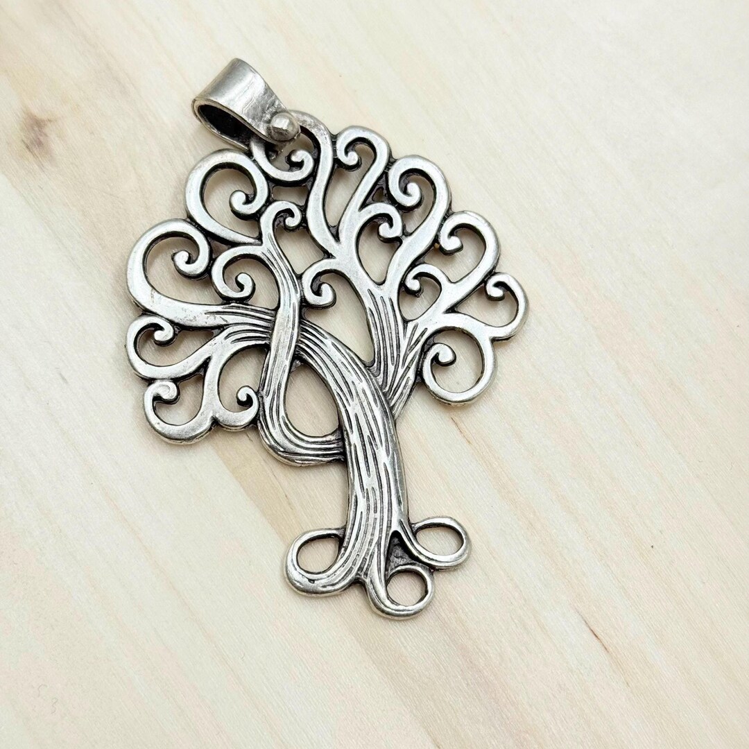 Large Antique Silver Tree Pendant: Nature-inspired Necklace Charm - Etsy