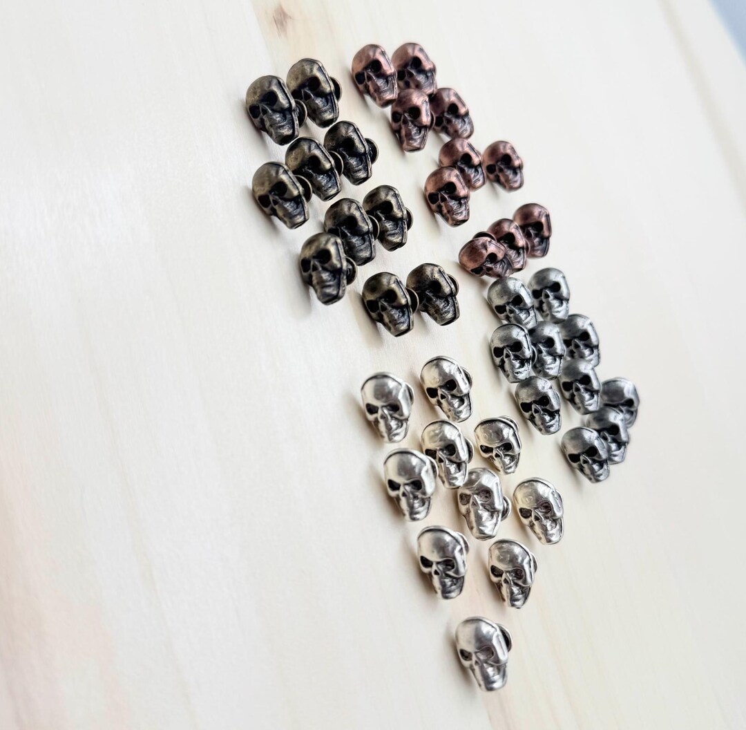 10 Skull Rivet Charms Set, Tiny Skull Rivets, Gothic Fashion ...