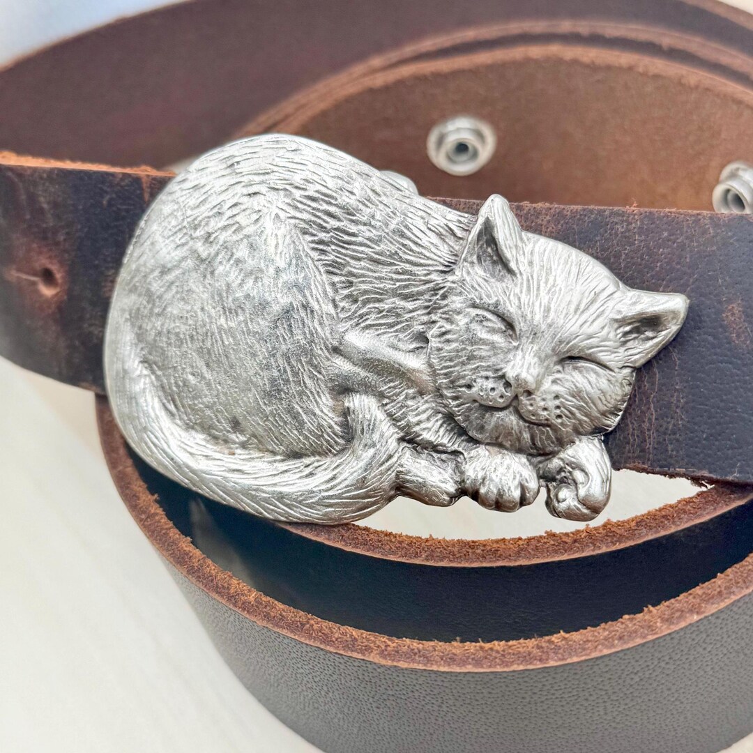 Sleeping Cat Belt Buckle: Antique Silver Finish, Pet Lover Gift - Etsy