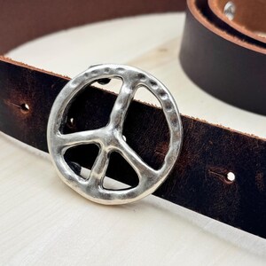 Silver Peace Sign Belt Buckle: Boho Leather Belt Hardware (fits 40mm ...