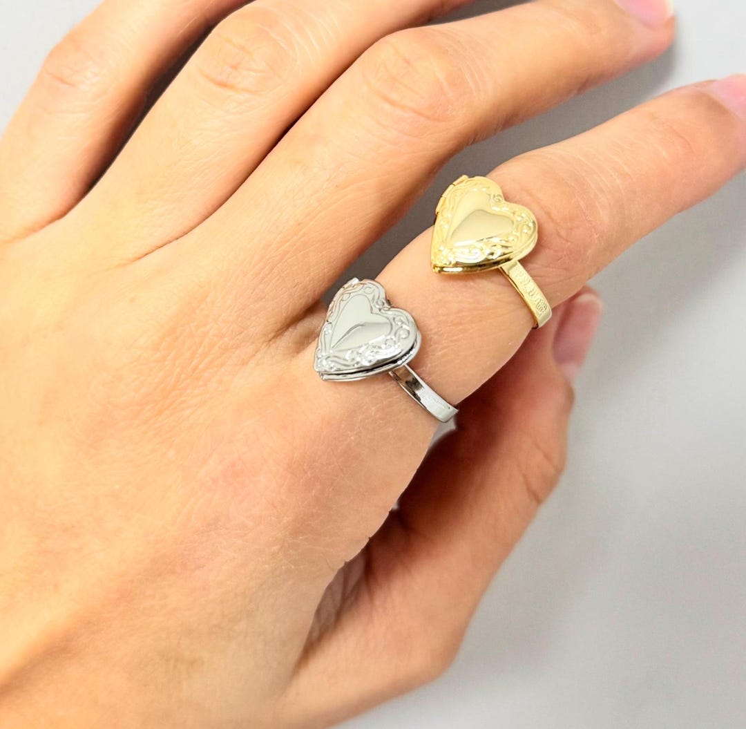Personalized Locket Ring, Romantic Heart Locket Ring, Heart-shaped ...