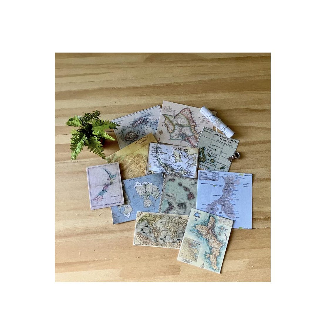 Miniature Map Set With Key + Cartography Set + Mini Ephemera + 1:12 ...