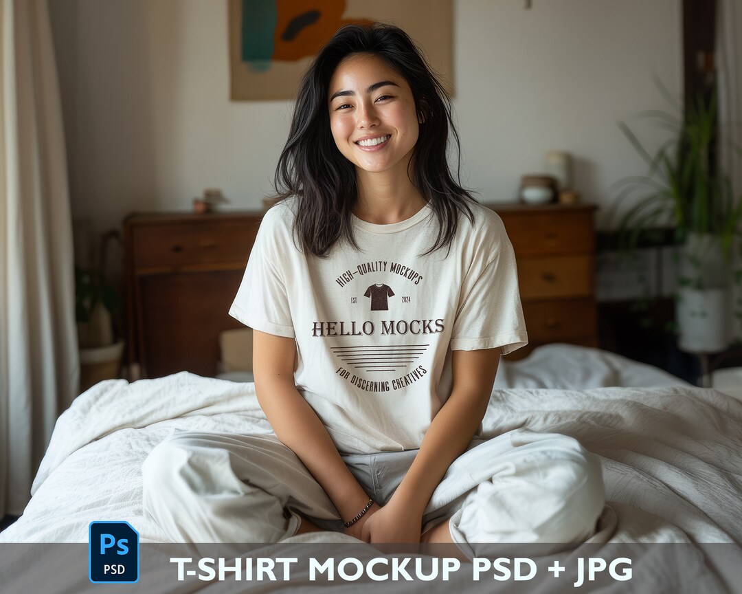 White Tshirt Mockup Asian Woman Mockup PSD Aesthetic Boho Mockup ...