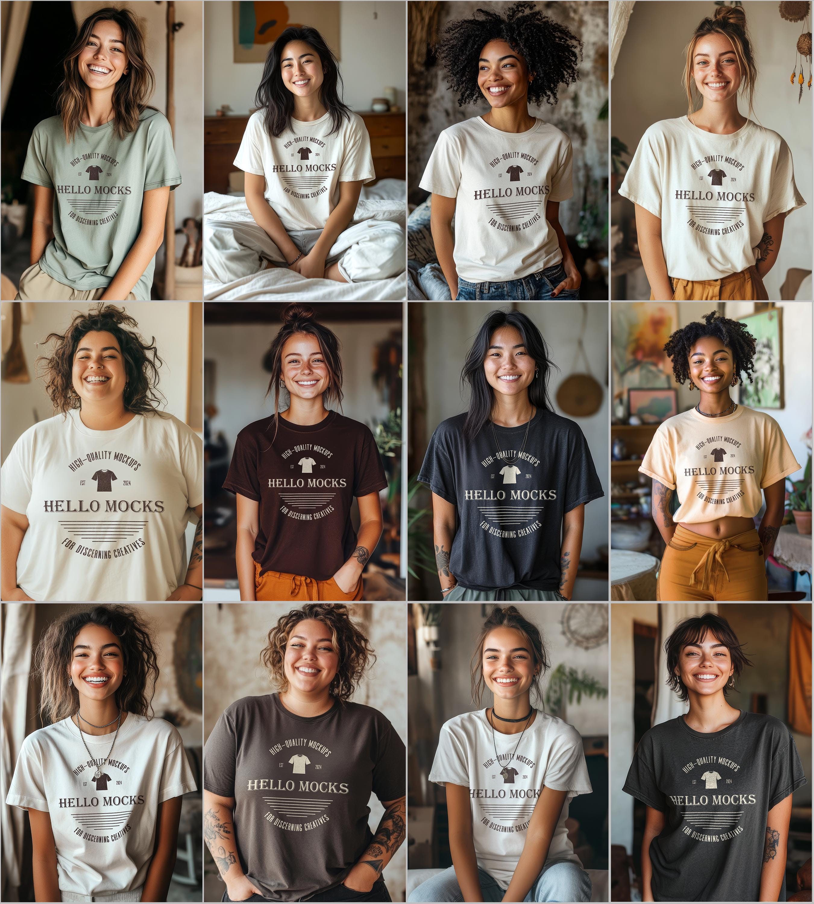 SET of 12 Tshirt Mockup Bundle PSD T Shirt Mockups Realistic Diverse ...