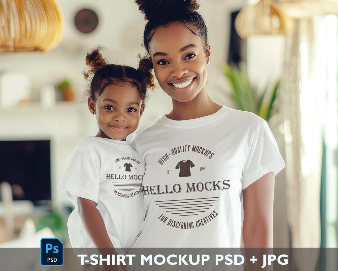 Mommy and Me Mockup White Tshirt Mockup Black Model Mockup Realistic ...