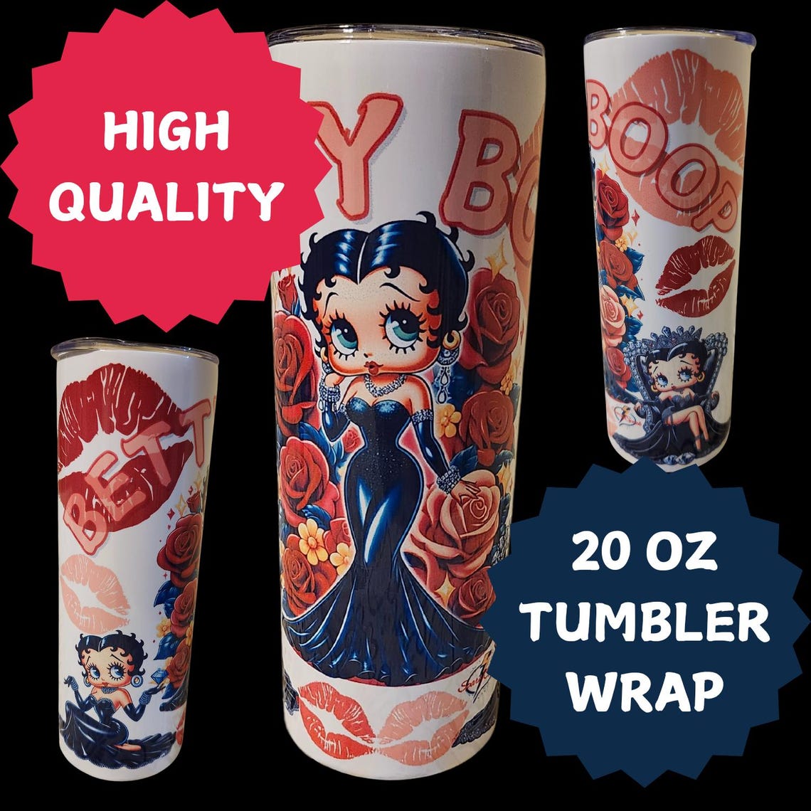 Elegant Betty Boop 20oz Tumbler Wrap PNG – Instant Download, High ...