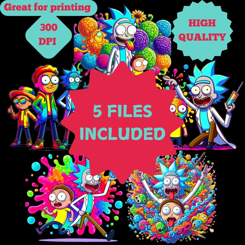 Rick N Morty Inspired Colorful and Vibrant Art. Rainbow Abstract Art ...