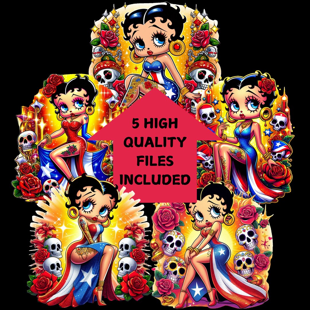 Betty Boop Puerto Rican Inspired Art - Gold Jewelry, Dress, Skulls ...