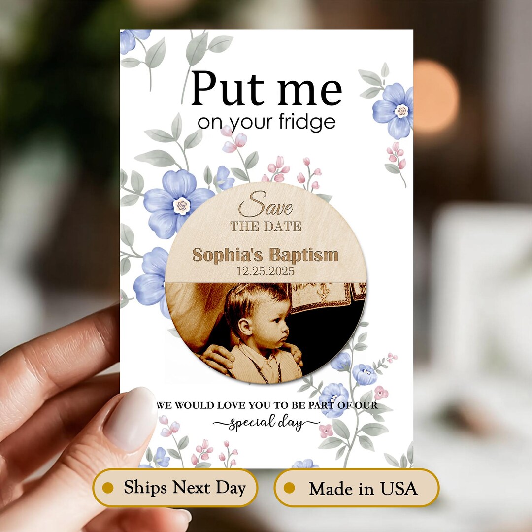 Baptism Photo Magnet, Save the Date Invitation, Card + Free Foiled ...