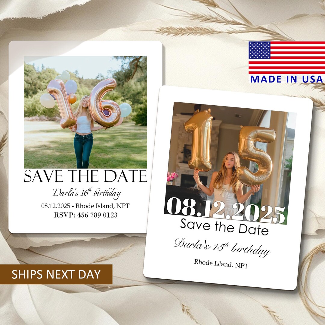 RUSH Kids Birthday Party Invite, Photo Save the Date Magnets W/ QR Code ...