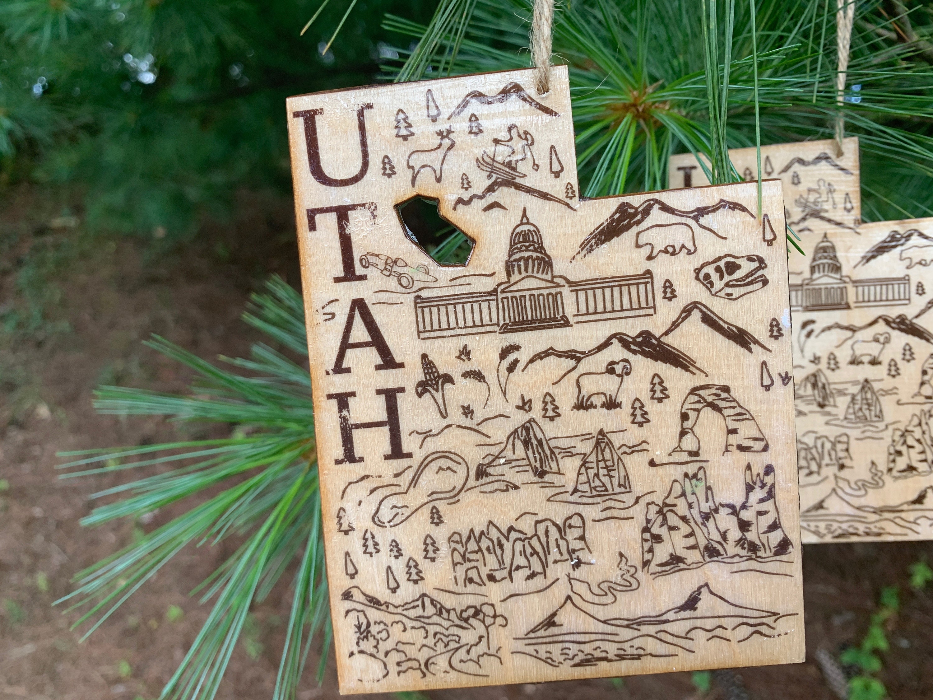 1 - UTAH Shaped Wood Wooden Christmas Ornament - Digital Design Photo ...