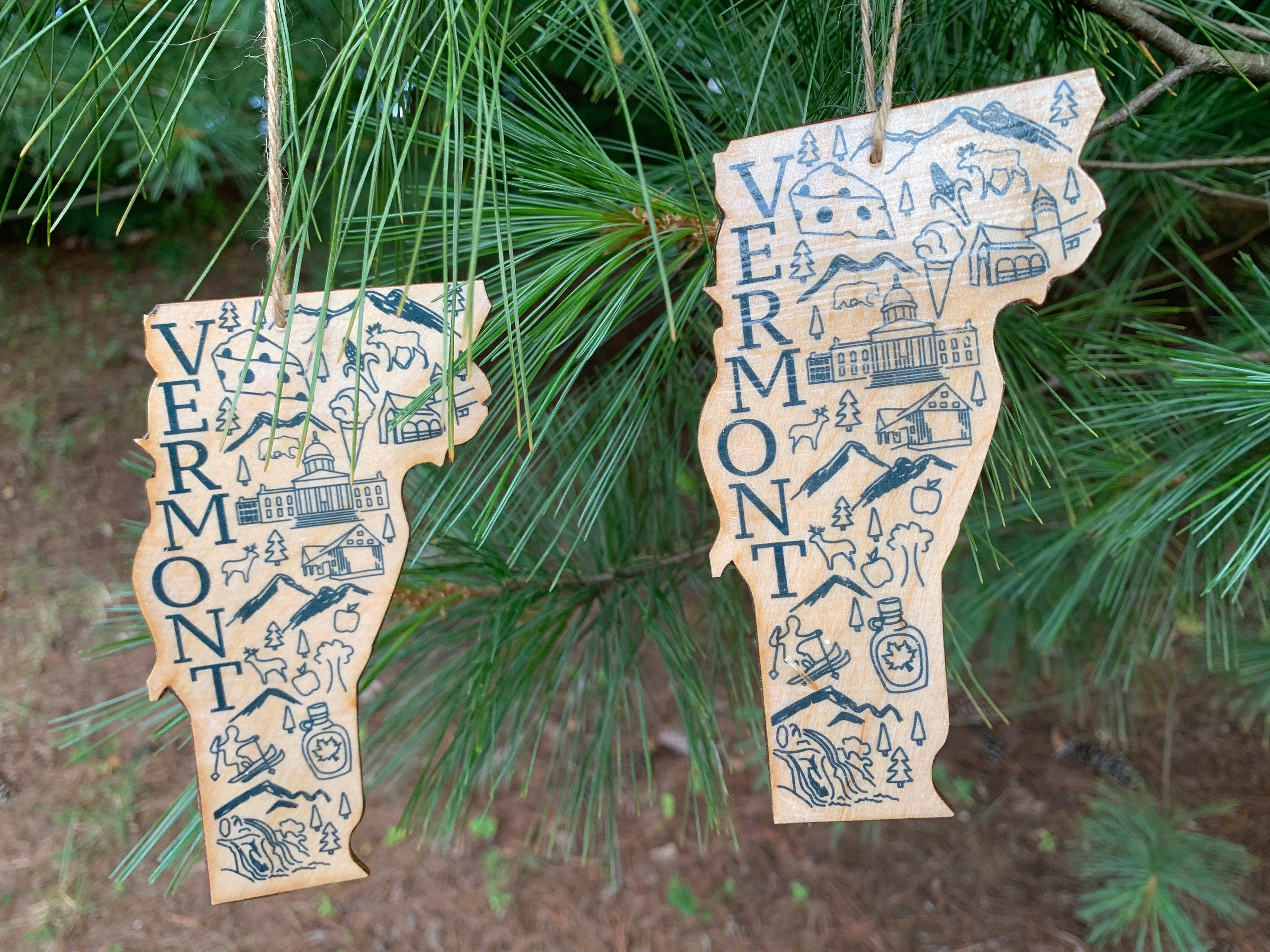 1 - VERMONT Shaped Wood Wooden Christmas Ornament - Digital Design ...