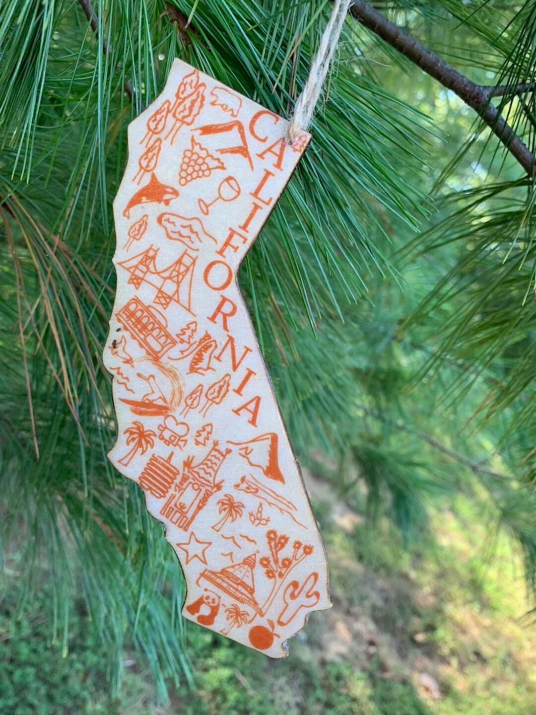 California Shaped Wood Wooden Christmas Ornament - Digital Design Photo ...