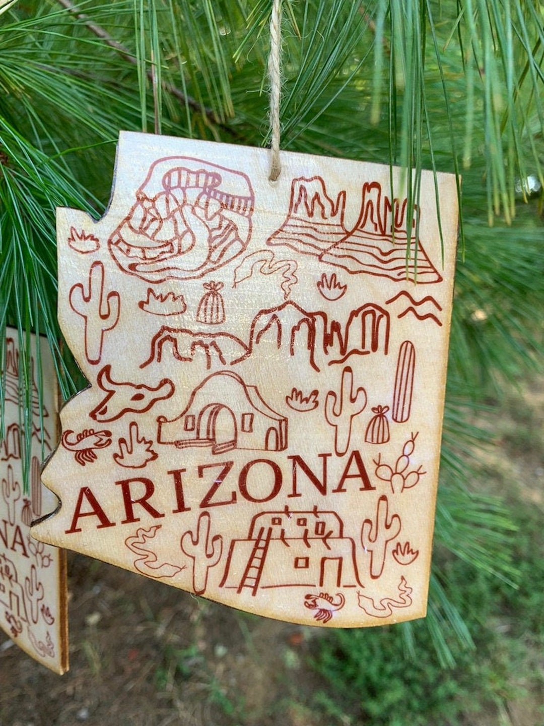 Arizona Shaped Wood Wooden Christmas Ornament - Digital Design Photo ...