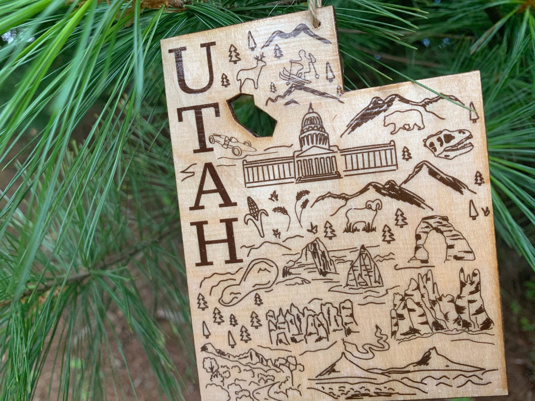 1 - UTAH Shaped Wood Wooden Christmas Ornament - Digital Design Photo ...