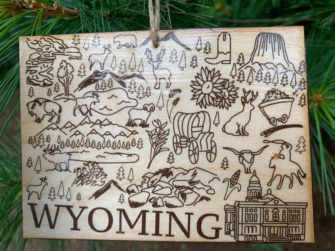 1 - WYOMING Shaped Wood Wooden Christmas Ornament - Digital Design ...