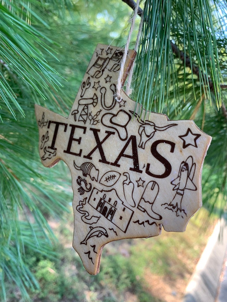 Texas Shaped Wood Wooden Christmas Ornament - Digital Design Photo ...