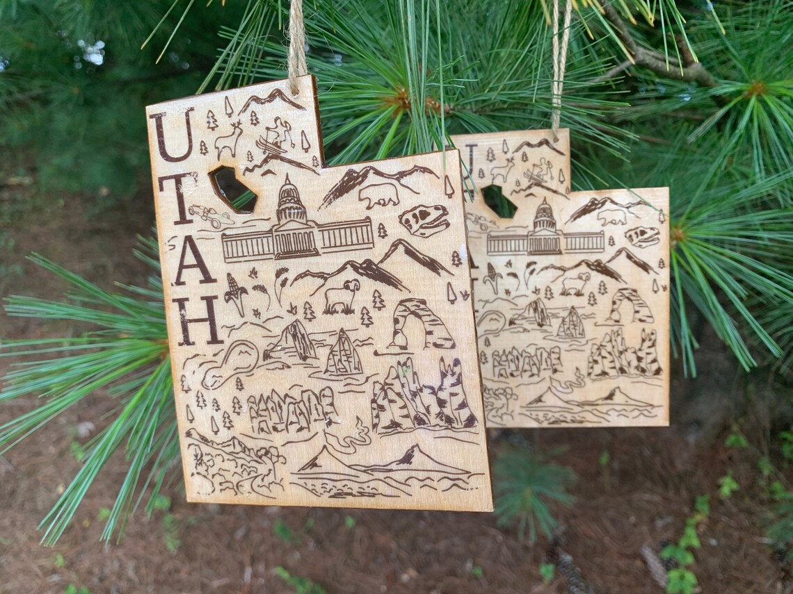 1 - UTAH Shaped Wood Wooden Christmas Ornament - Digital Design Photo ...