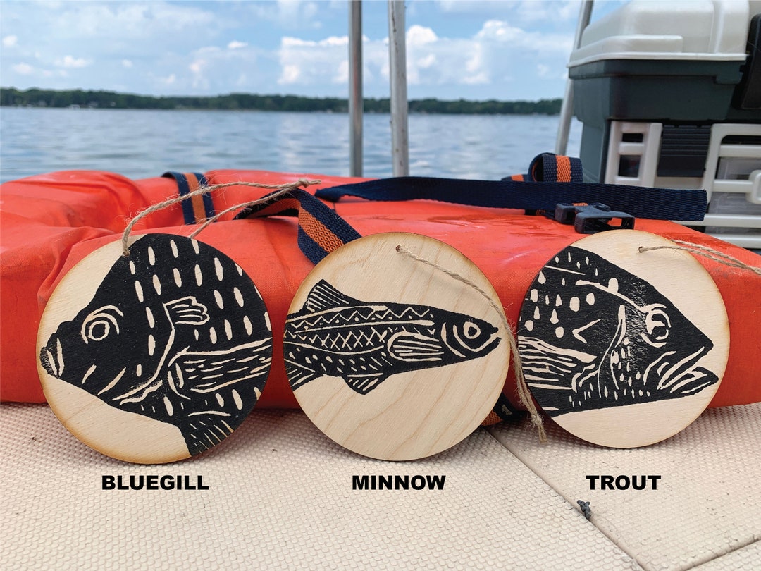1 Block Print Fish Wooden Ornament - Minnow, Bluegill, or Trout, Hand ...