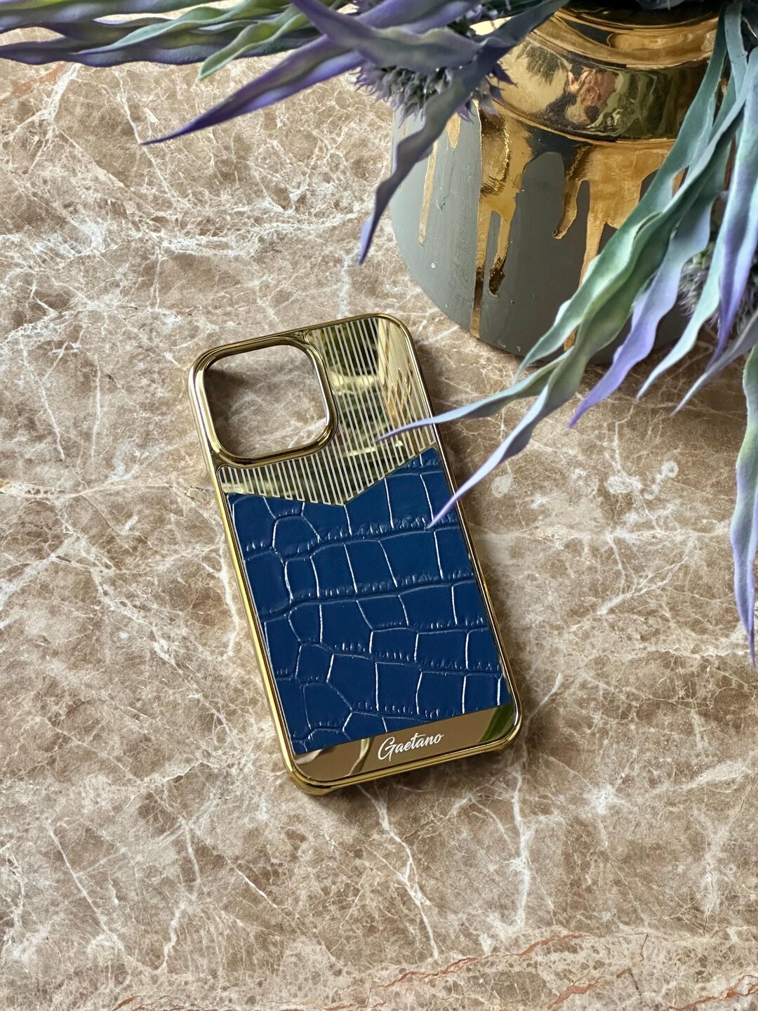 24k Gold and Silver Plated With Leather Customized Design iPhone 16 Pro ...