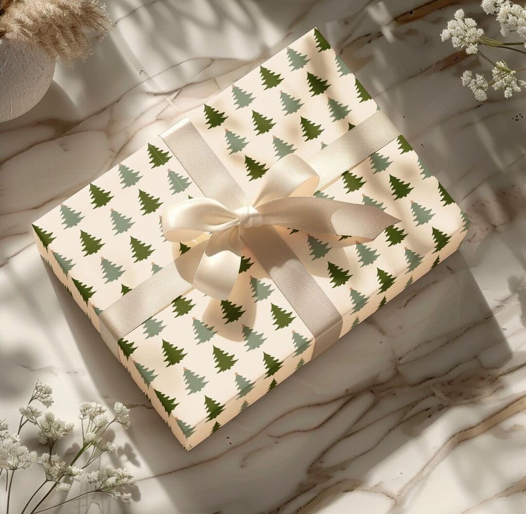 Classic Christmas Tree Reindeer Santa Wrapping Paper Holiday Gift Wrap ...