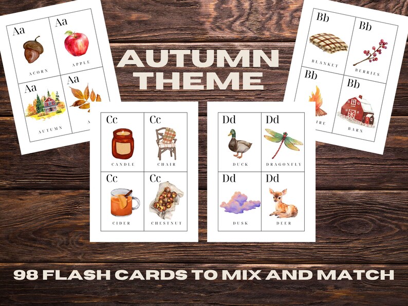 Autumn Fall Theme Alphabet Flash Cards | ABC Cards | Editable Digital ...