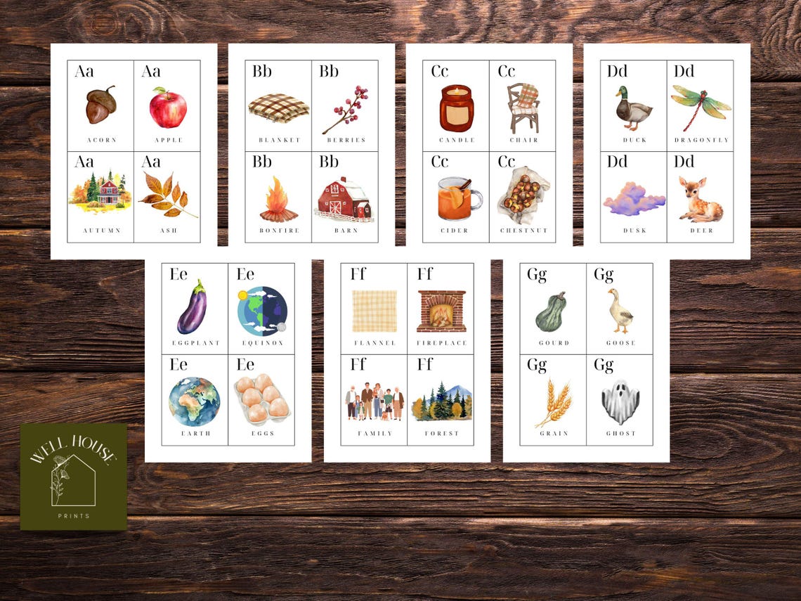 Autumn Fall Theme Alphabet Flash Cards | ABC Cards | Editable Digital ...