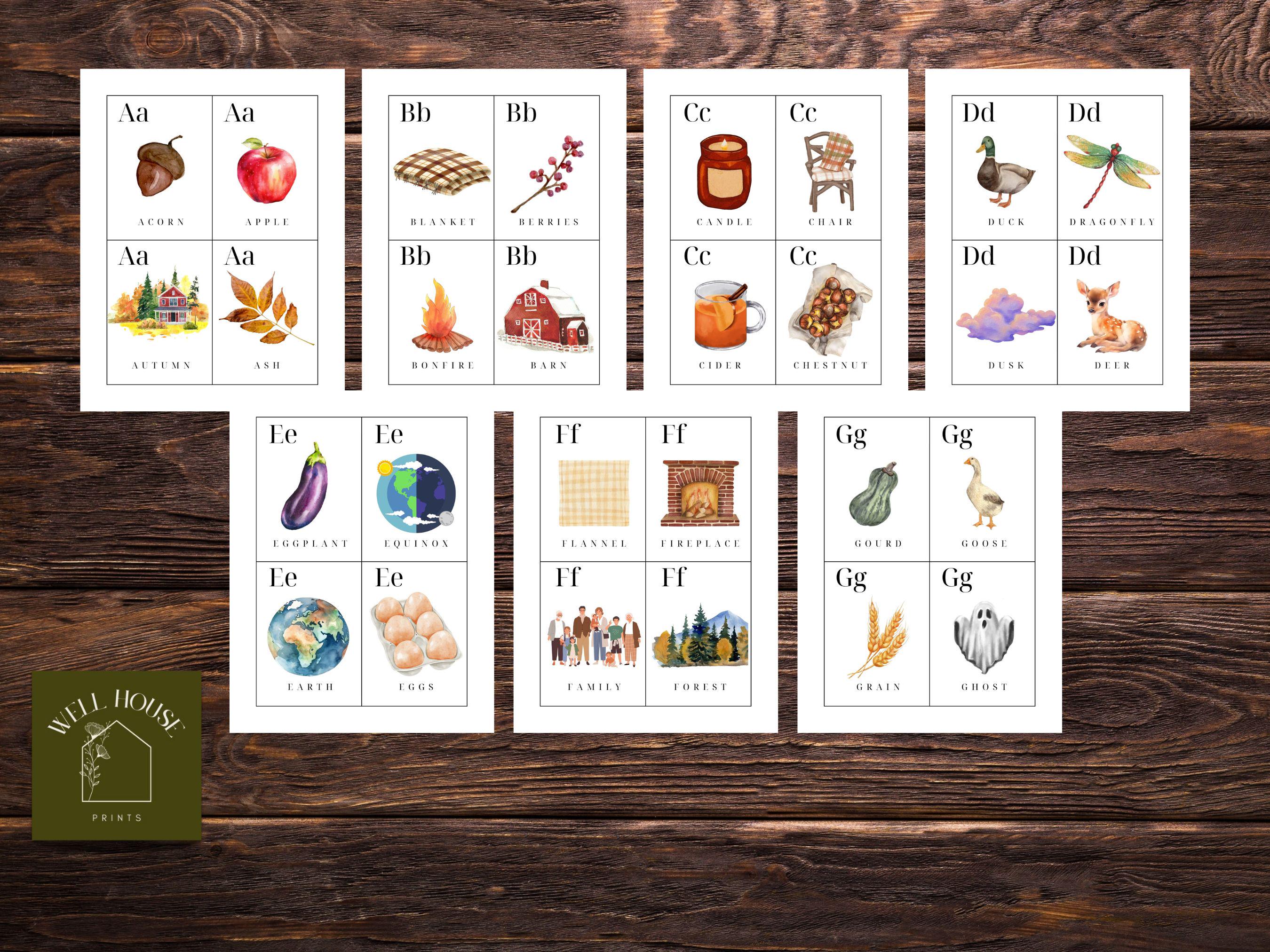 Autumn Fall Theme Alphabet Flash Cards | ABC Cards | Editable Digital ...