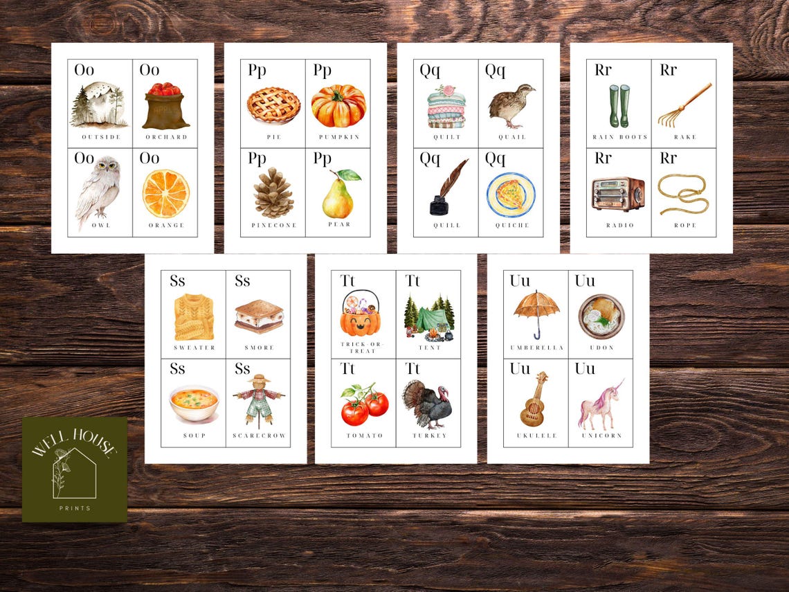 Autumn Fall Theme Alphabet Flash Cards | ABC Cards | Editable Digital ...