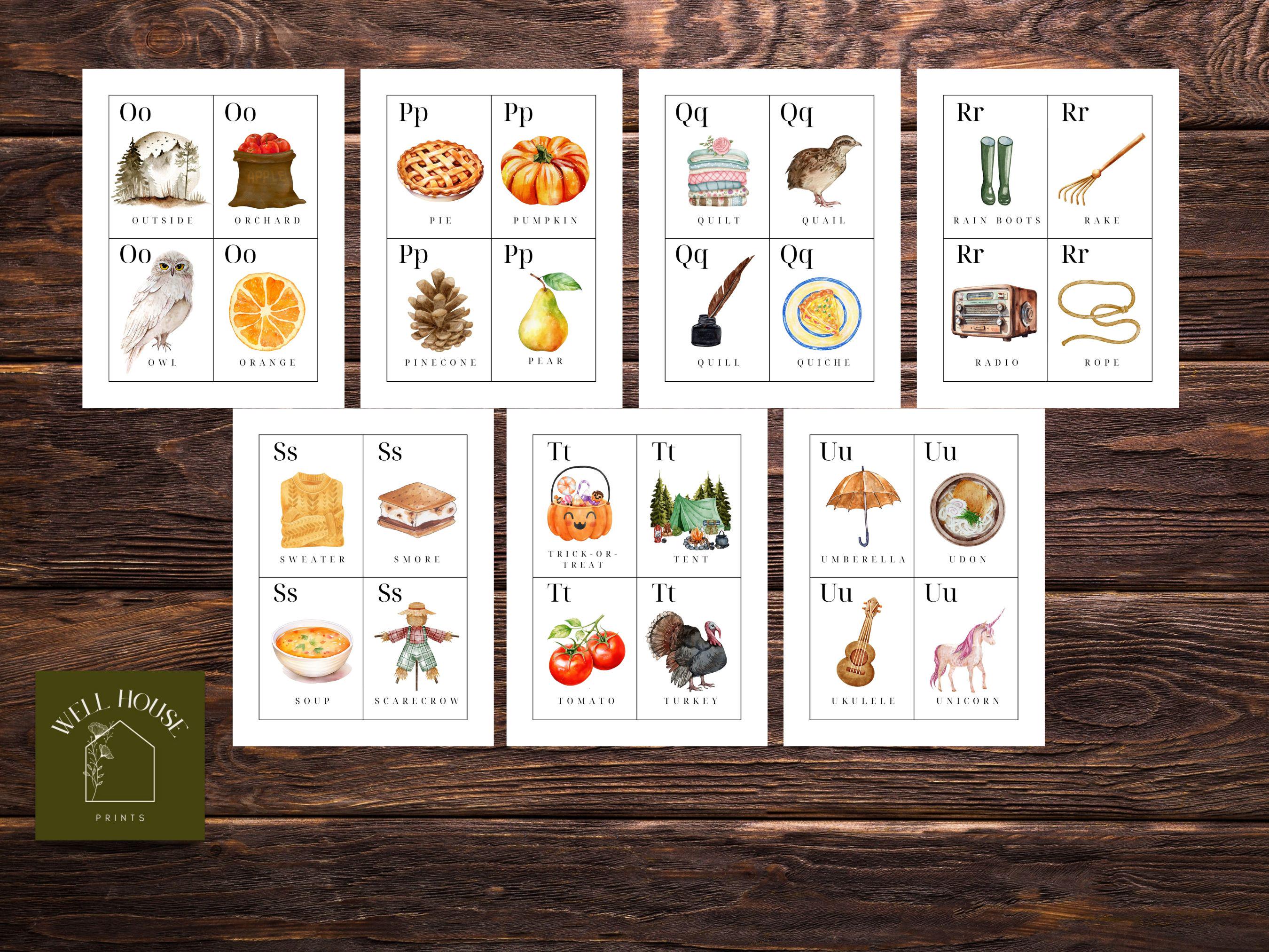 Autumn Fall Theme Alphabet Flash Cards | ABC Cards | Editable Digital ...