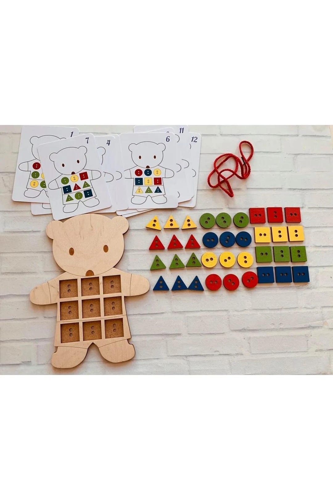 Handmade Wooden Threading Game – Toddler Learning Toy for Motor Skill ...