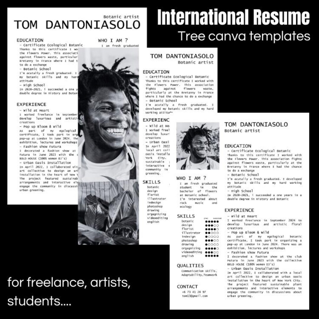 Editable International CV Templates Freelance Students Artists - Etsy UK