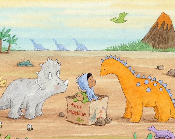 The Time Machine Boy and Dinosaurs Art Print - Etsy