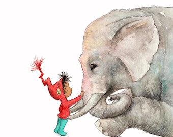 He's My Friend Boy and Elephant Art Print | Etsy