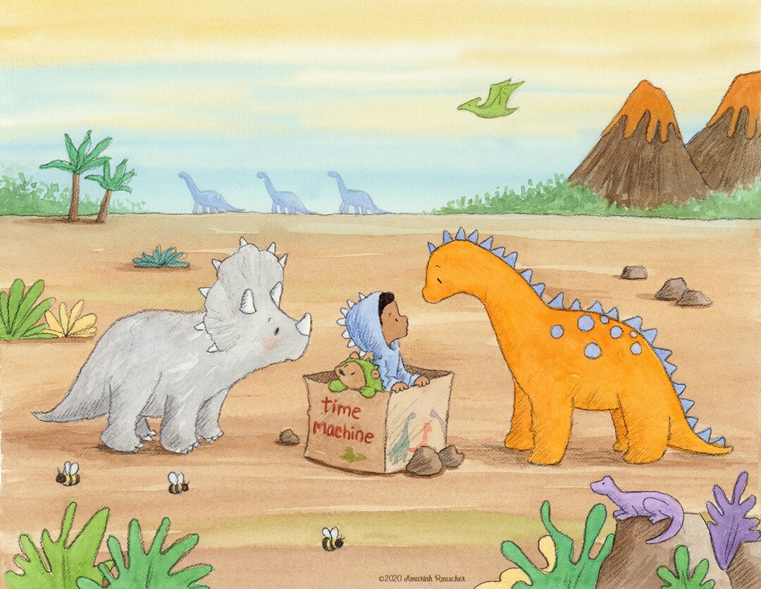 The Time Machine - Boy and Dinosaurs - Art Print - Etsy