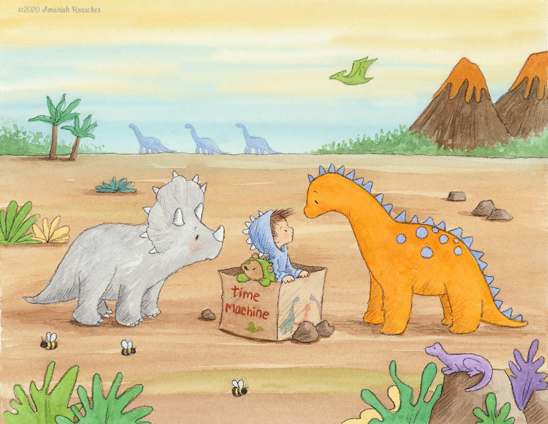 The Time Machine - Boy and Dinosaurs - Art Print - Etsy