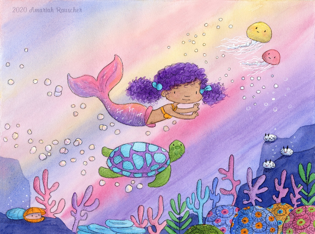 Mermaid and Sea Turtle - Art Print - Etsy