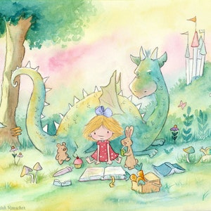 Mabel's Dragon - Girl With Brunette or Blonde Hair Reading to a Dragon ...