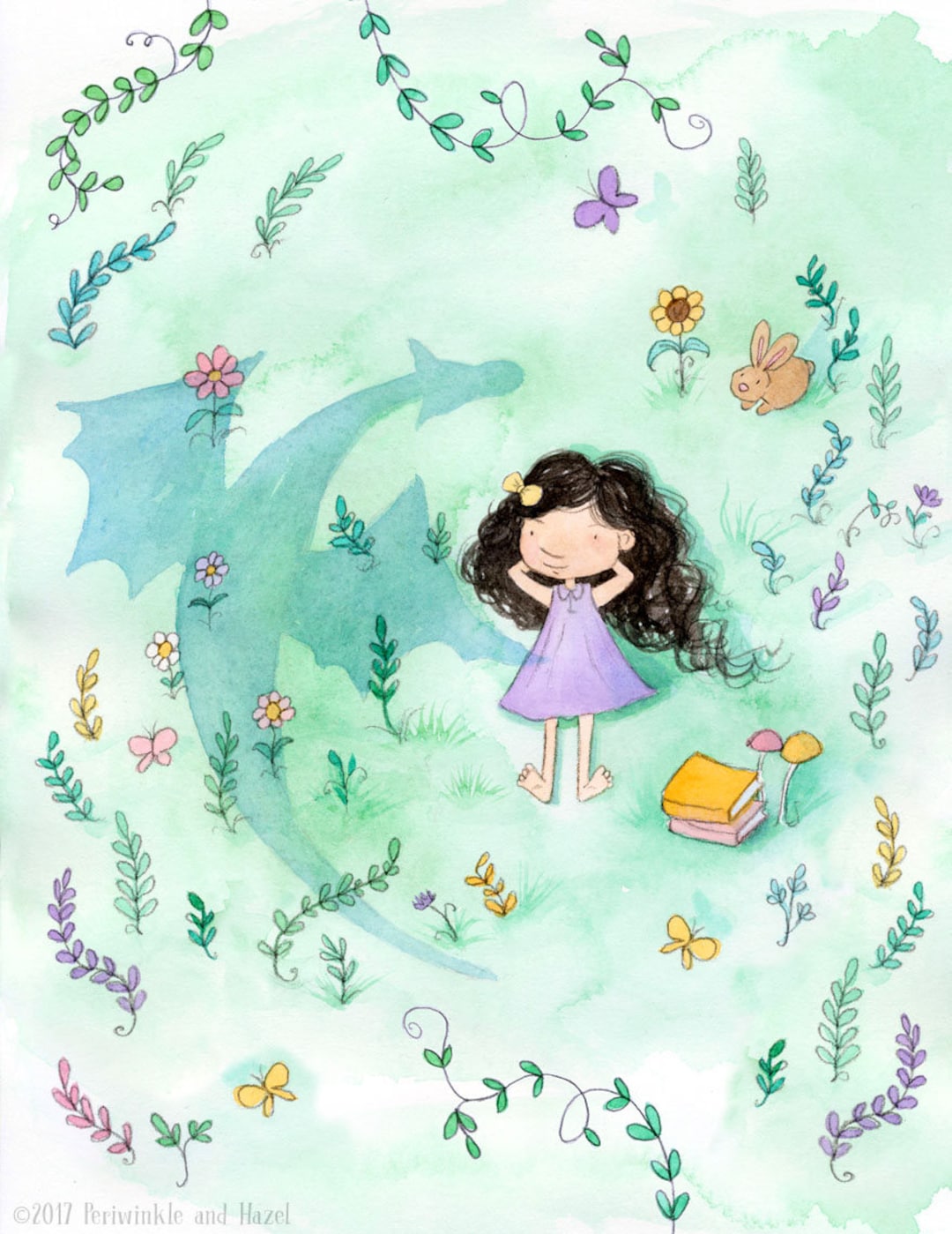 Dragon Shadow - Brunette Girl in Garden - Art Print - Etsy
