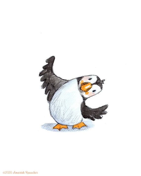 Waving Puffin Art Print | Etsy