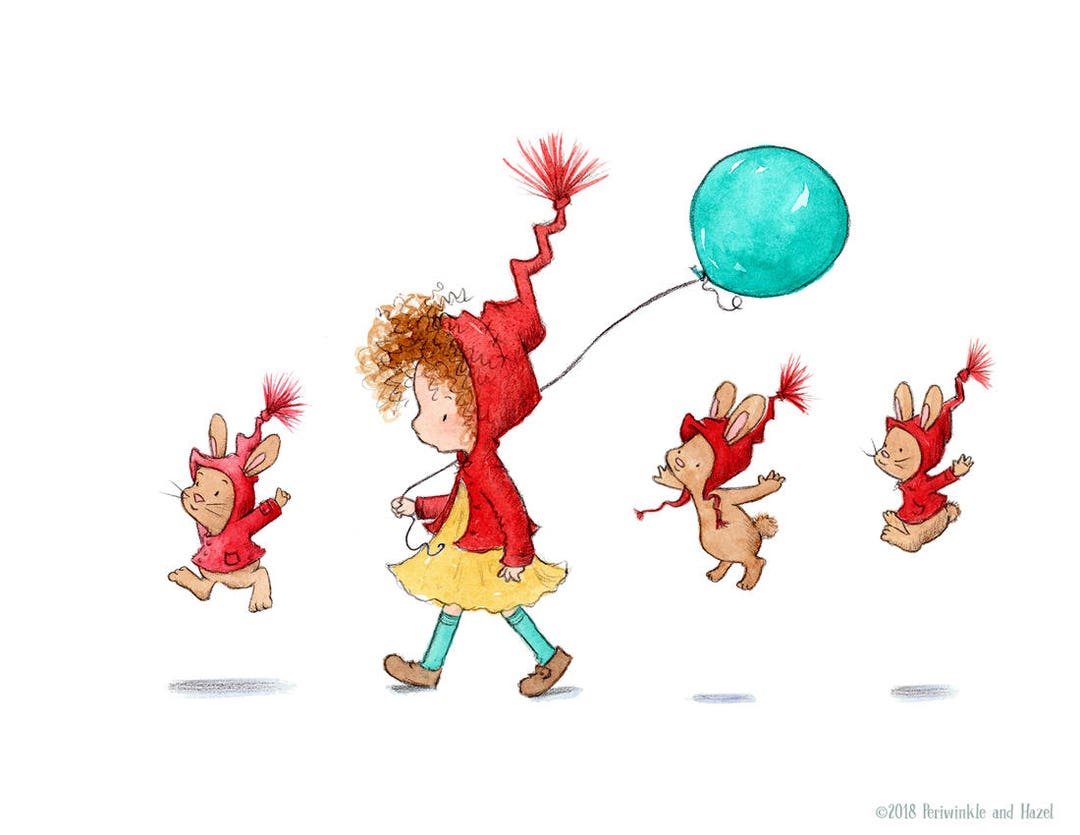 Bunny Friends Forever Girl and Bunnies Art Print - Etsy