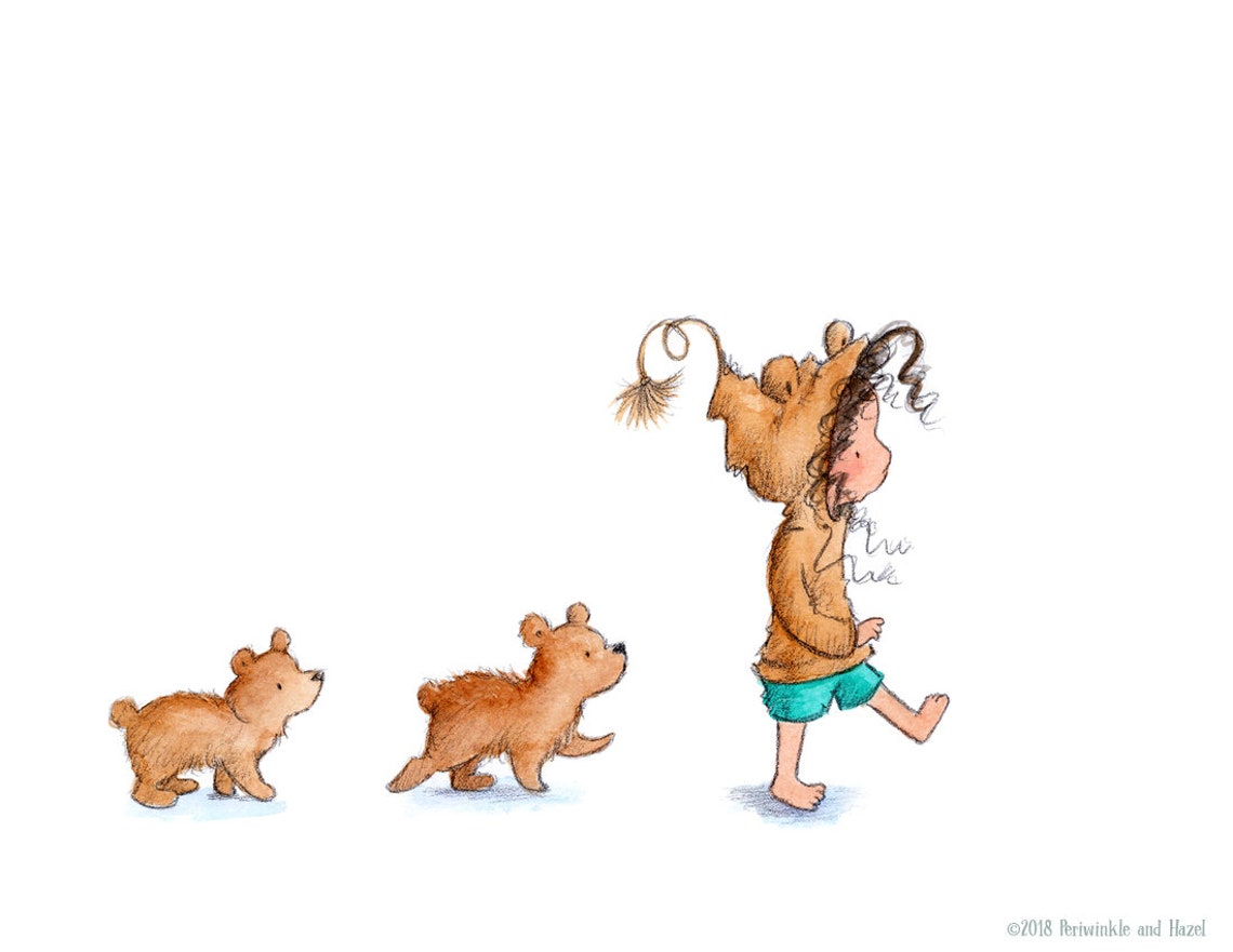 The Three Bears Brunette Girl and Baby Bears Art Print - Etsy