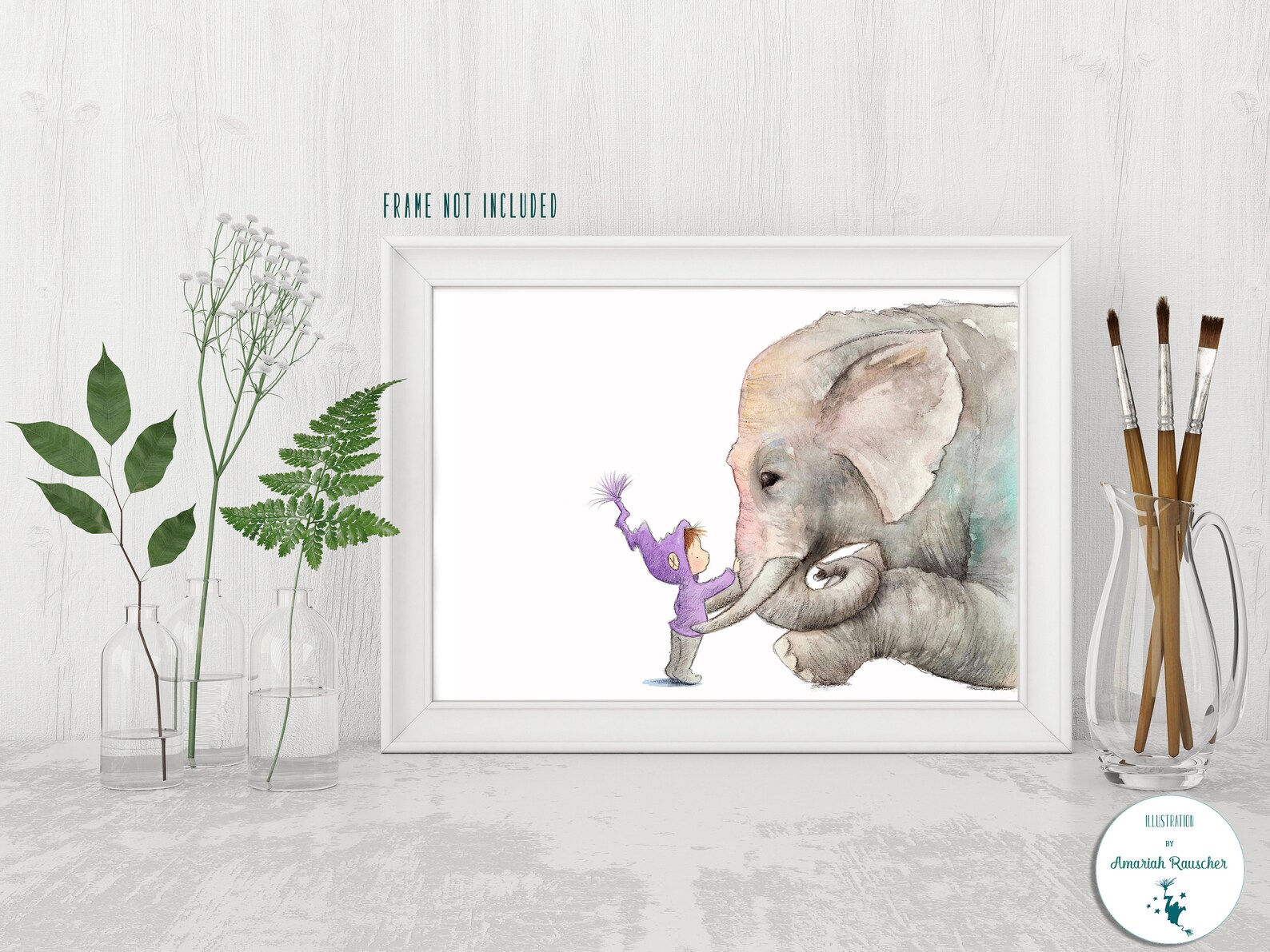 He's My Friend - Girl and Elephant - Brown Hair and Fair Skin - Art ...
