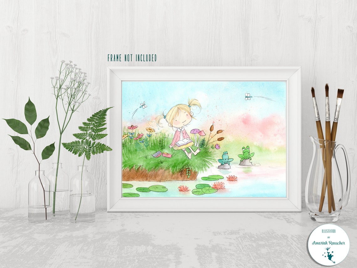The Frog Pond Art Print Children - Etsy
