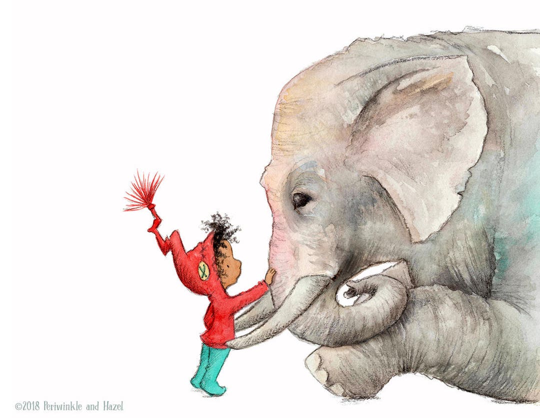 He's My Friend - Girl and Elephant - Art Print - Etsy