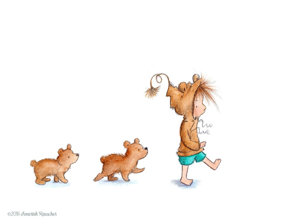 The Three Bears - Brunette Girl and Baby Bears - Art Print - Etsy