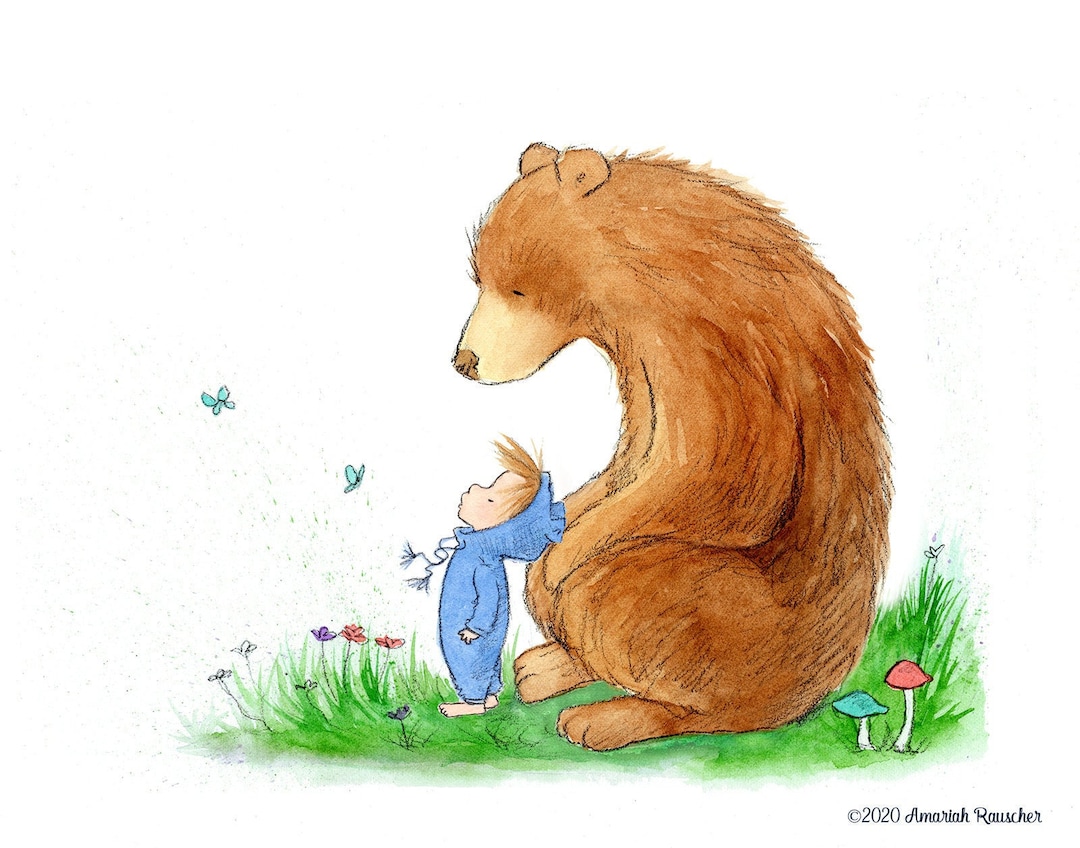 Hello Mr. Bear - Boy and Brown Bear - Art Print - Etsy