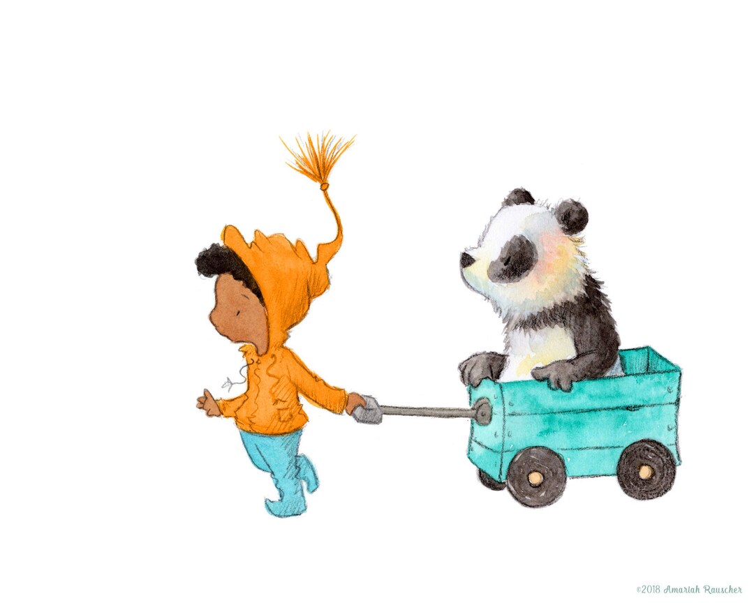 Which Way Do We Go Boy and Panda Bear Art Print - Etsy